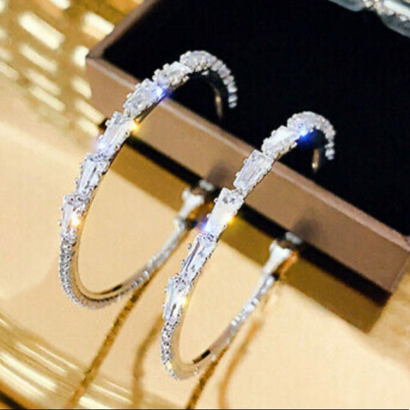 Jewelry | New Sterling Silver Diamond Hoop Earrings | Poshmark